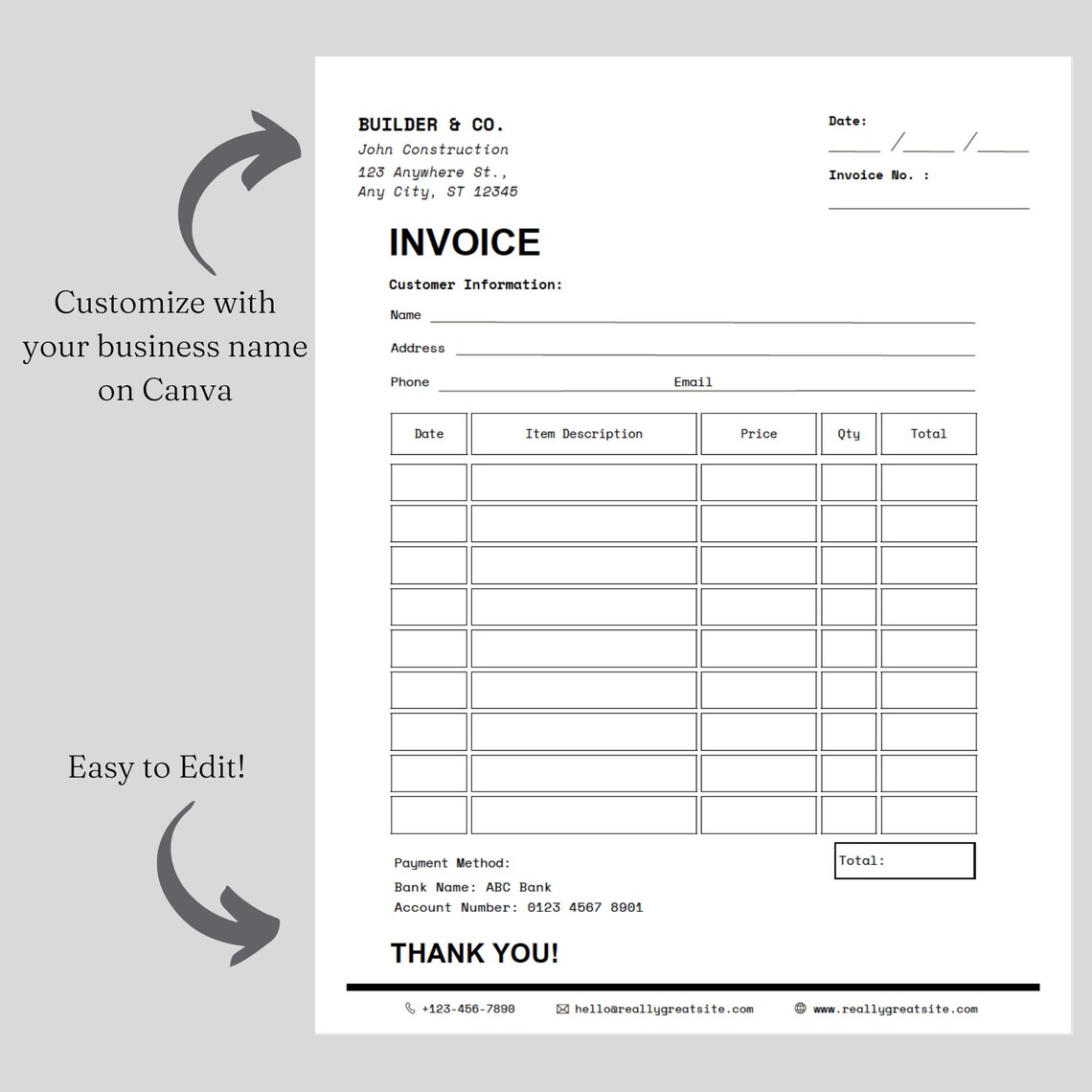 Ready to Print Invoice Template Quote Template Business Invoice Simple ...