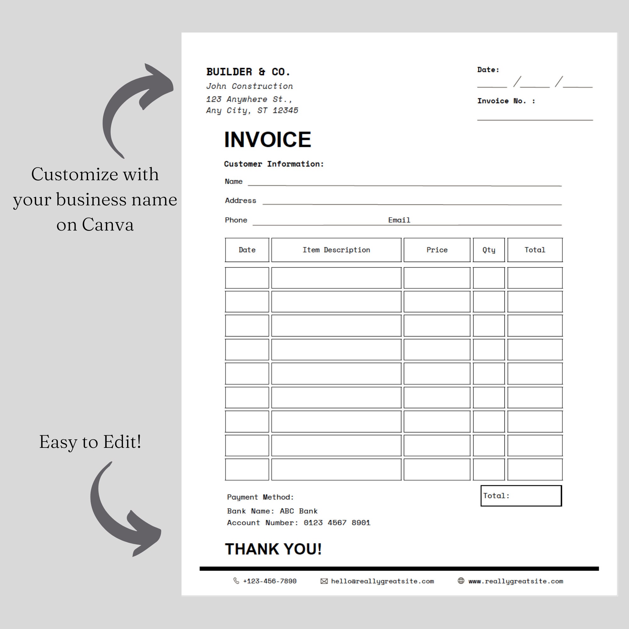 Ready to Print Invoice Template | Invoice Quote | Business Invoice ...