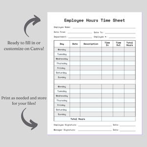 Employee Time Sheet Card | Timecard | Editable | Ready to Print ...