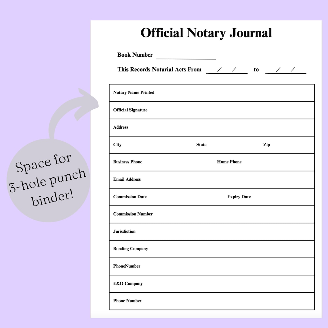 Official Notary Journal: Printable Notary Logbook | Editable Download ...