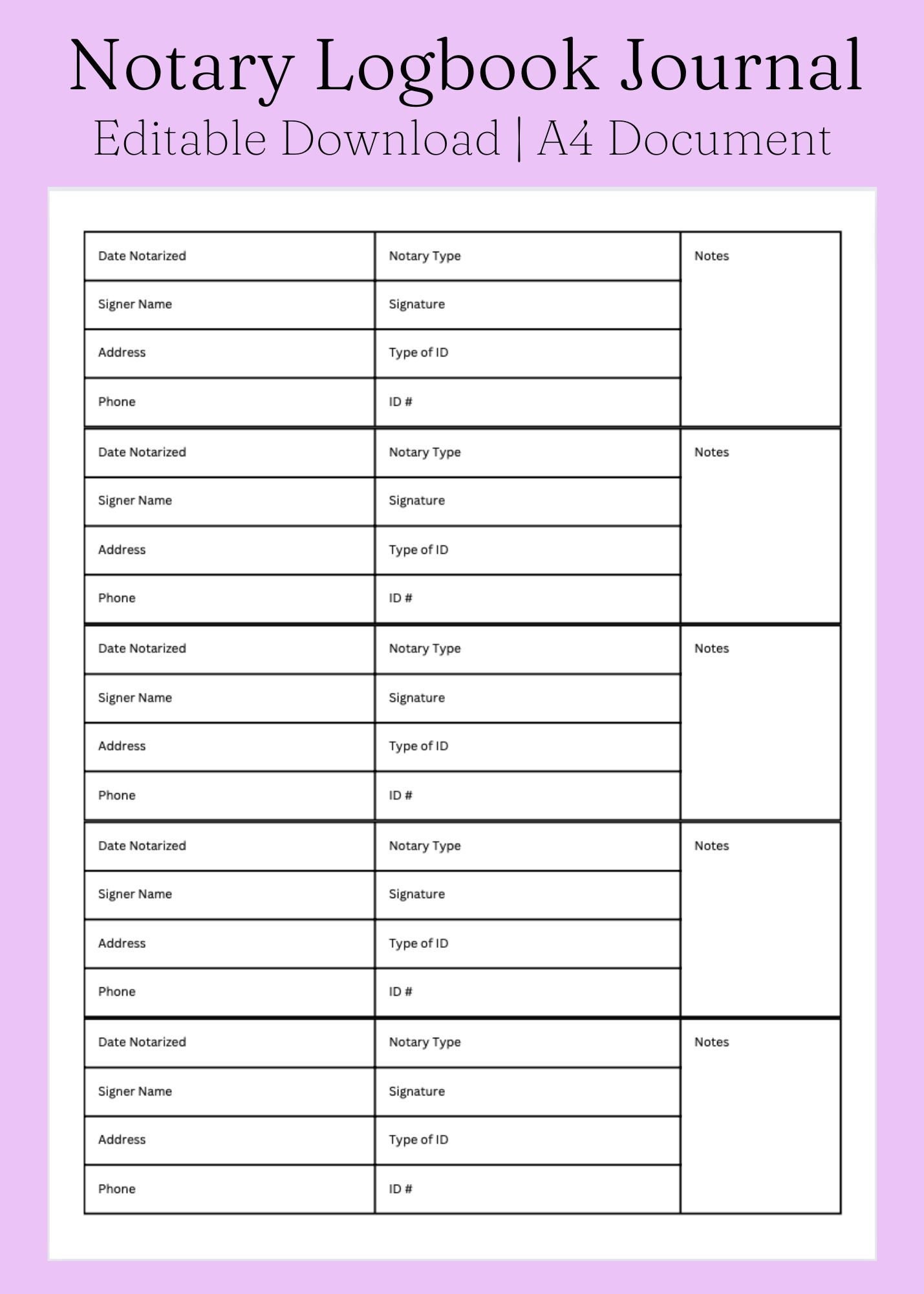 EASY Notary Logbook Journal Notary Documents Notary Signing Form ...