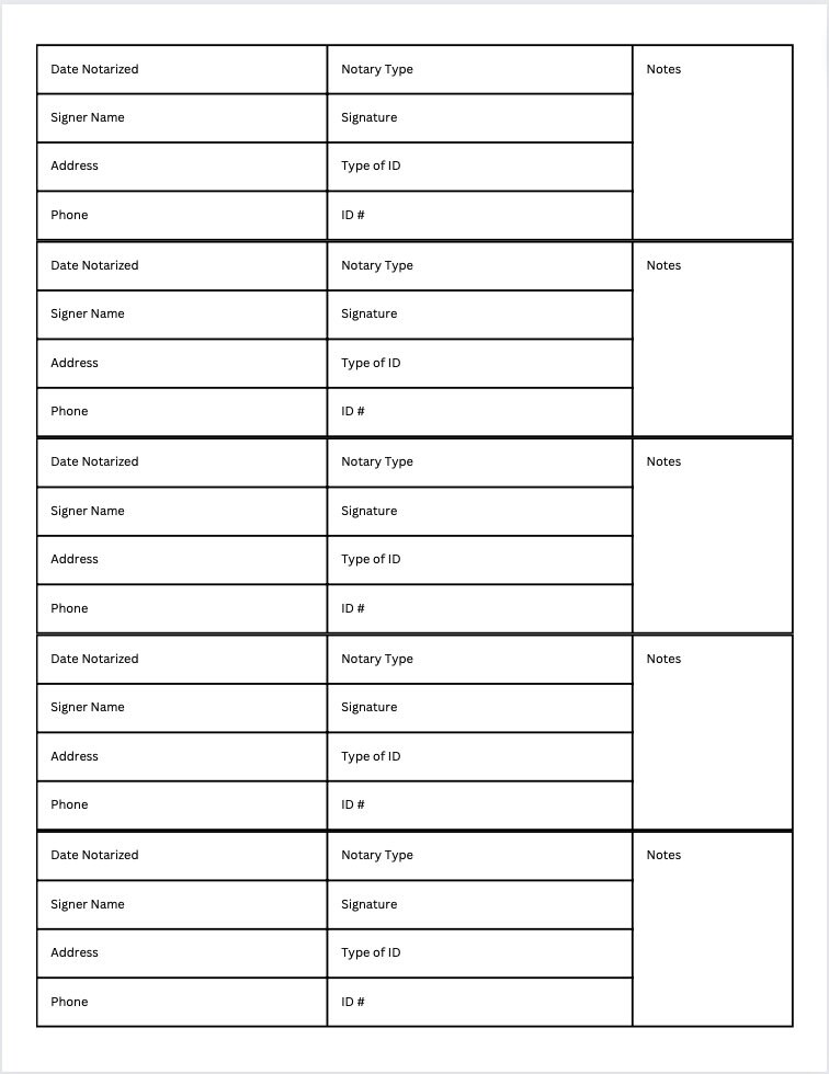 Editable Notary Logbook Journal: Printable A4 Notary Signing Form ...