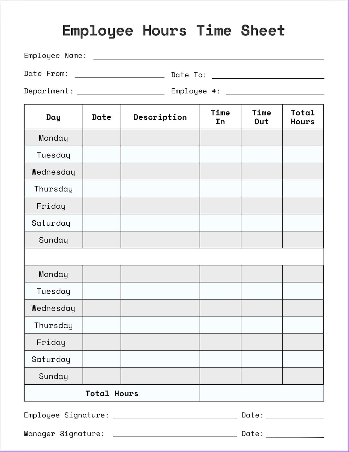 Employee Time Sheet Card | Timecard | Editable | Ready to Print ...