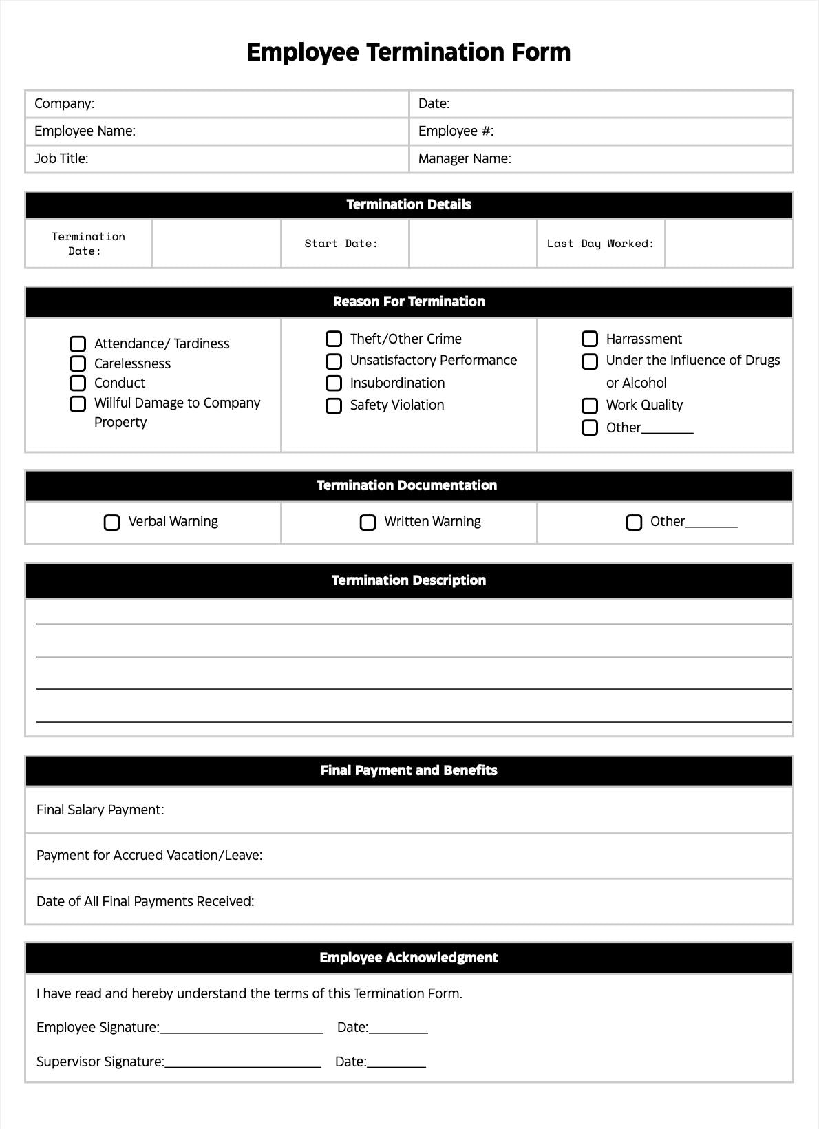 Employee Termination Form: HR Off-boarding Template | A4, Editable ...