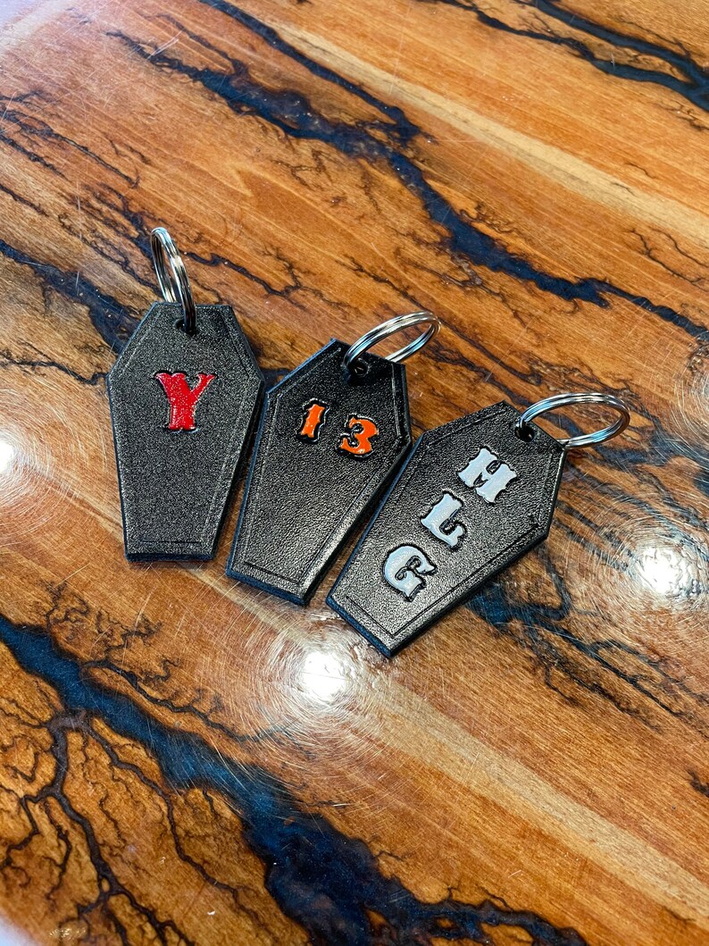 CUSTOMIZABLE COFFIN KEYCHAIN Leather Keychain - Etsy