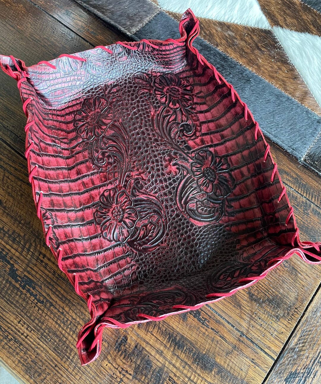 RED CROC - Leather Desk Tray - Etsy