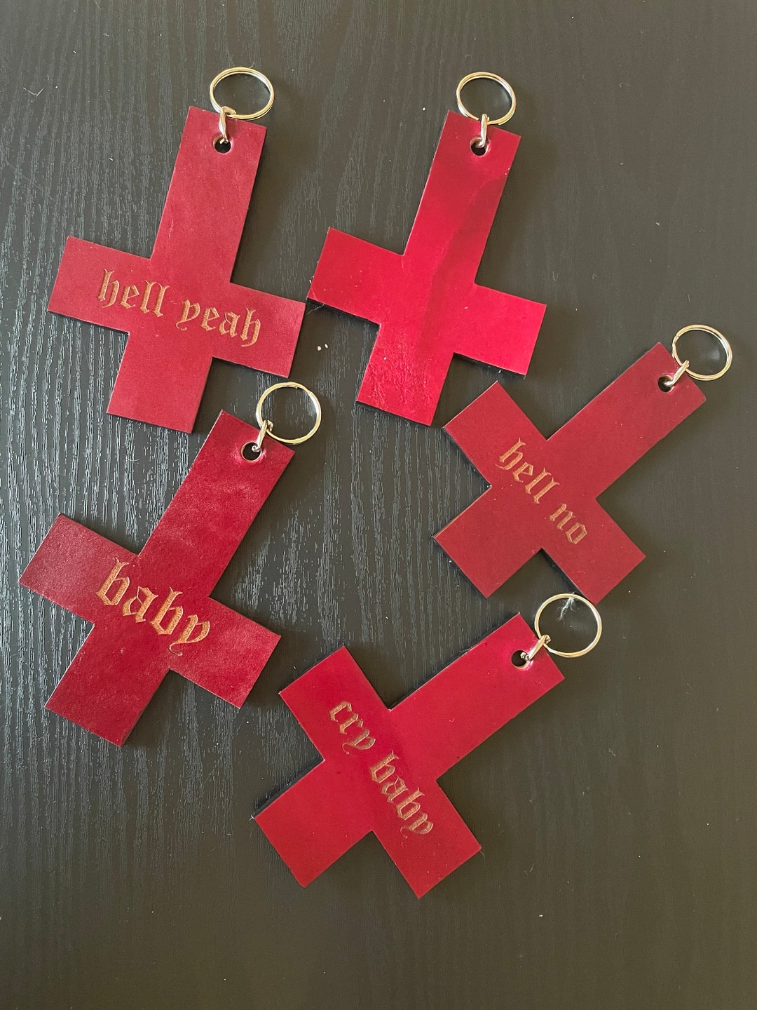 Leather Cross Keychain - Etsy