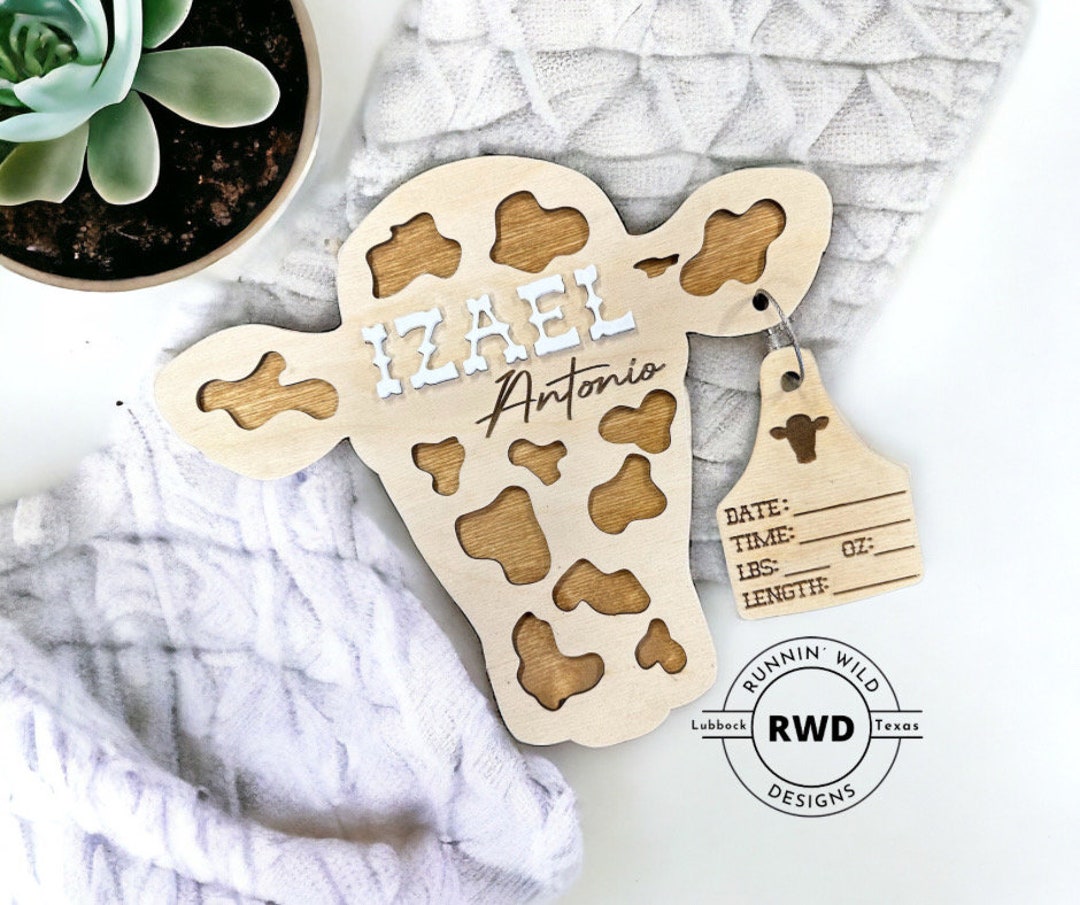 Personalized Cow Birth Announcement: Custom Baby Name Nursery Decor - Etsy