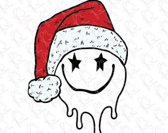Santa Hat Smiley Face Drippy SVG PNG Digital Download Christmas Print ...
