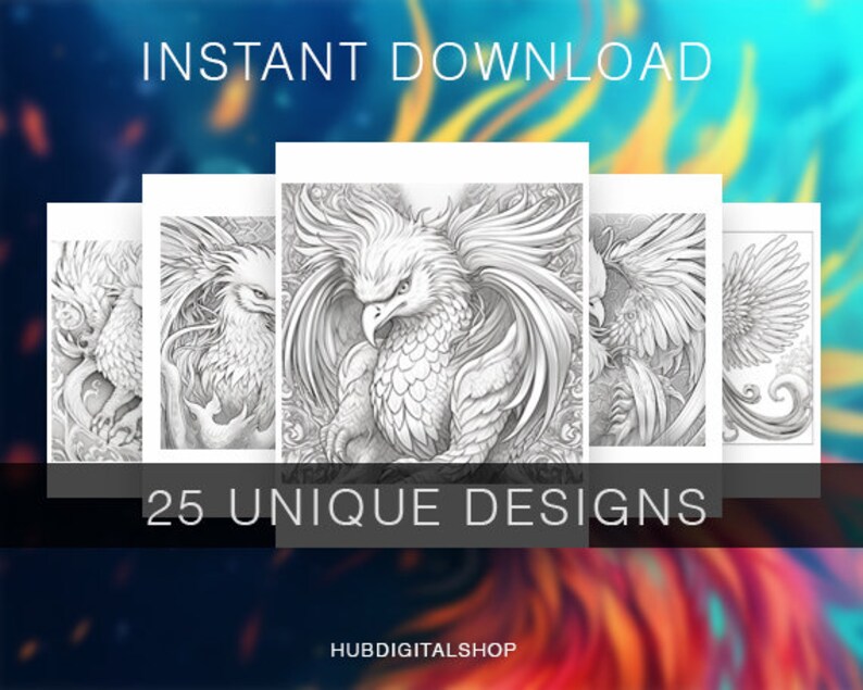 25 Phoenix Stress Relief Coloring Book | Printable PDF | Printable ...