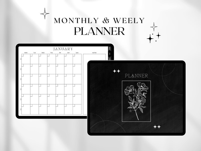 Black and White Digital Planner, Undated, Goodnotes Planner, Notability ...