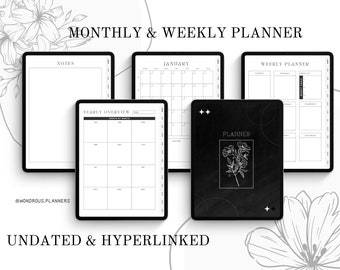 Black and White Digital Planner, Undated, Goodnotes Planner, Notability ...