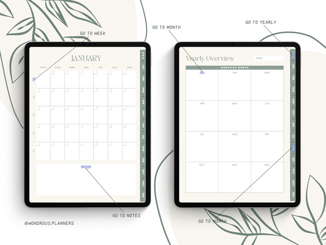 Sage Green Digital Planner Undated Goodnotes Planner - Etsy