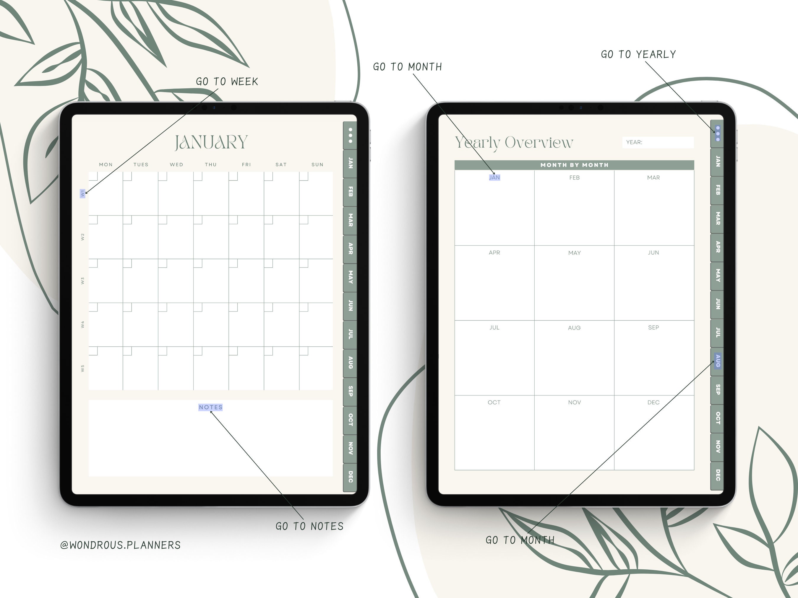 Sage Green Digital Planner, Undated, Goodnotes Planner, Notability ...