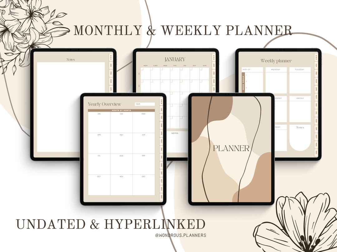 Brown Aesthetic, Undated, Hyperlink, Digital Planner, Undated ...