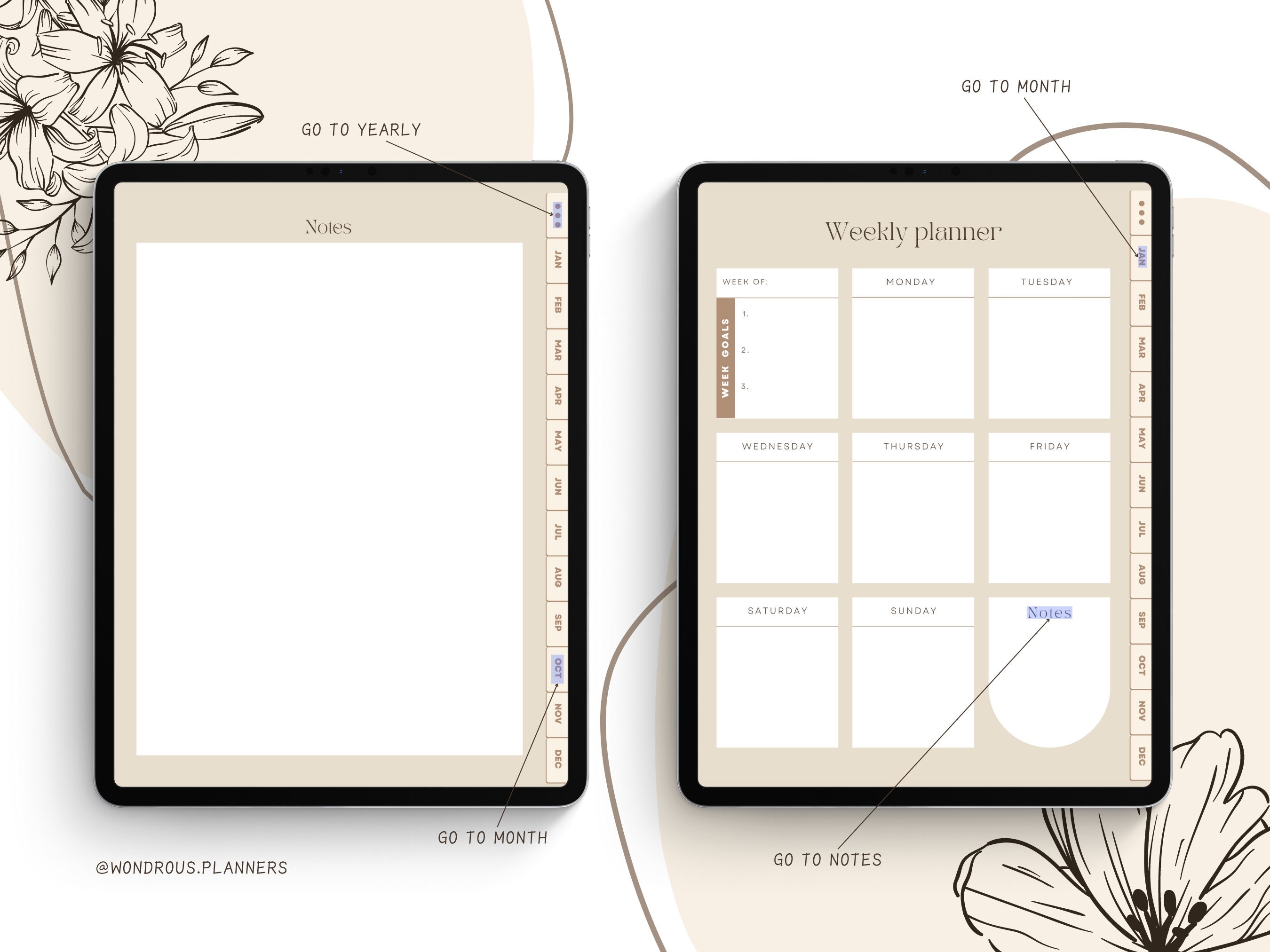 Brown Aesthetic, Undated, Hyperlink, Digital Planner, Undated ...