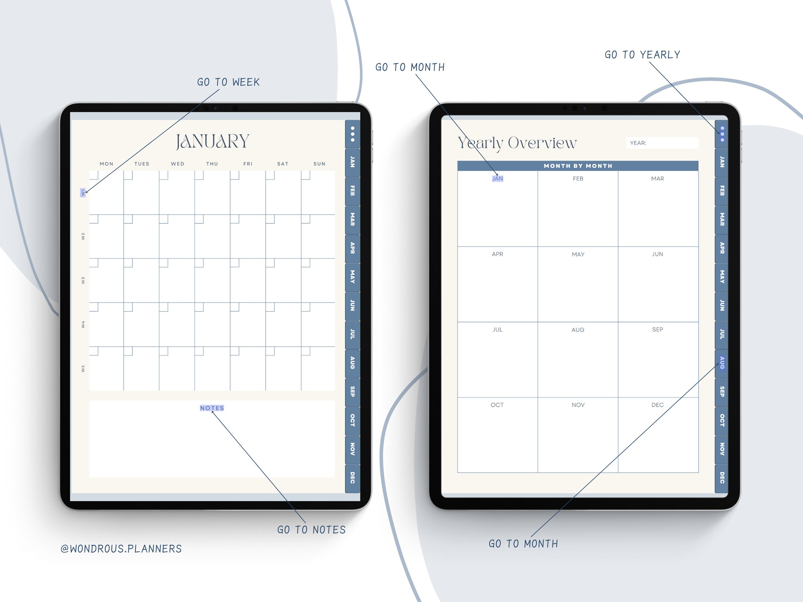 Dusty Blue Digital Planner Undated Goodnotes Planner - Etsy