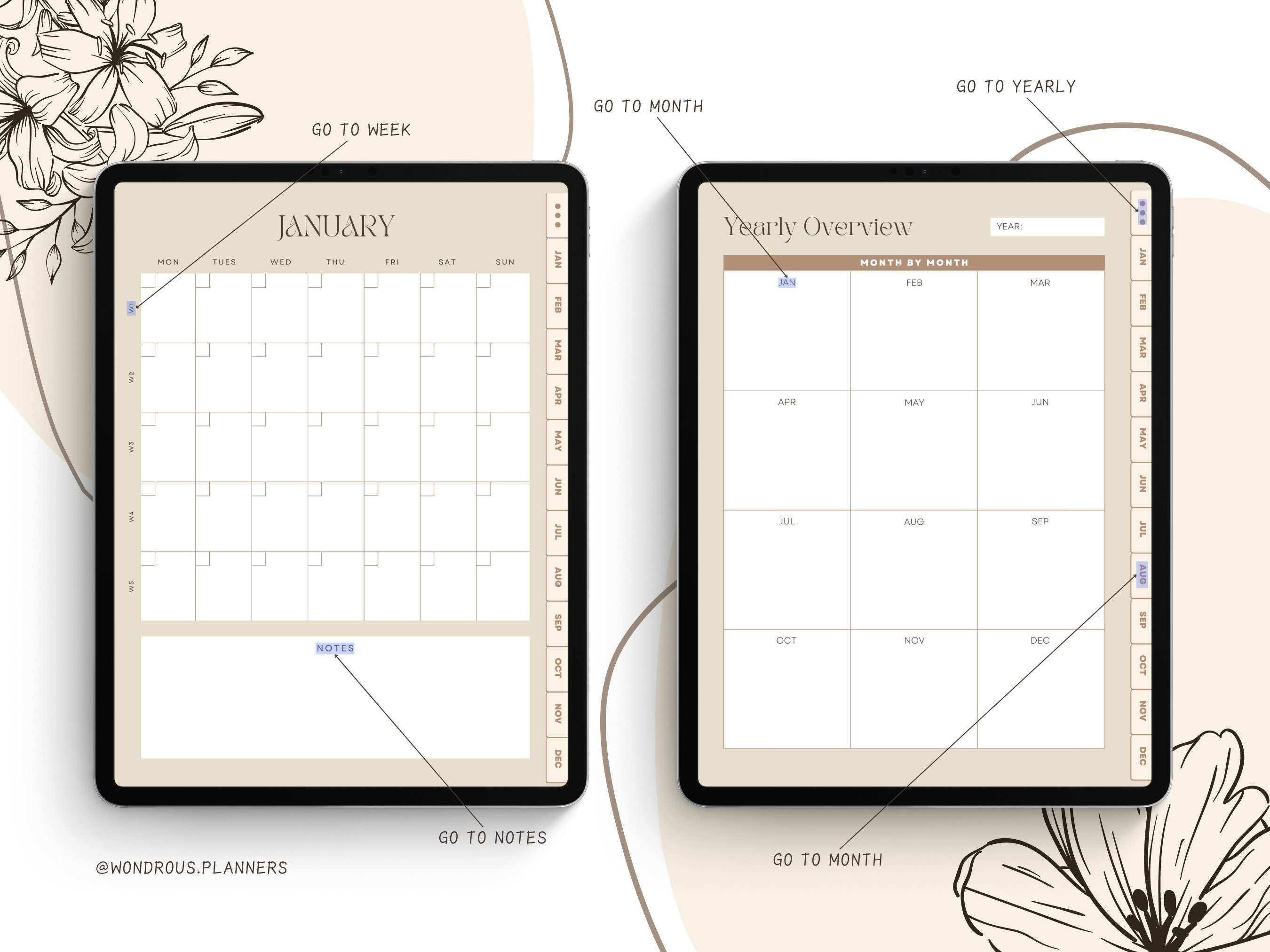 Brown Aesthetic, Undated, Hyperlink, Digital Planner, Undated ...