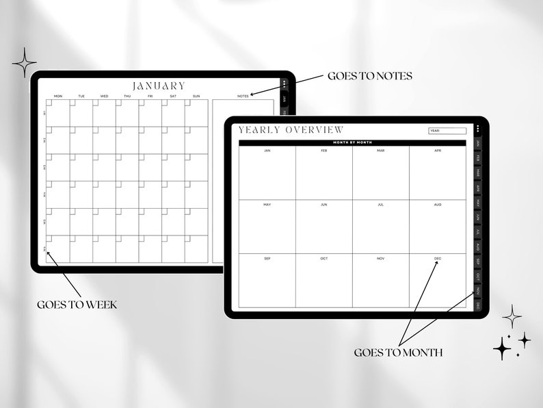 Black and White Digital Planner, Undated, Goodnotes Planner, Notability ...