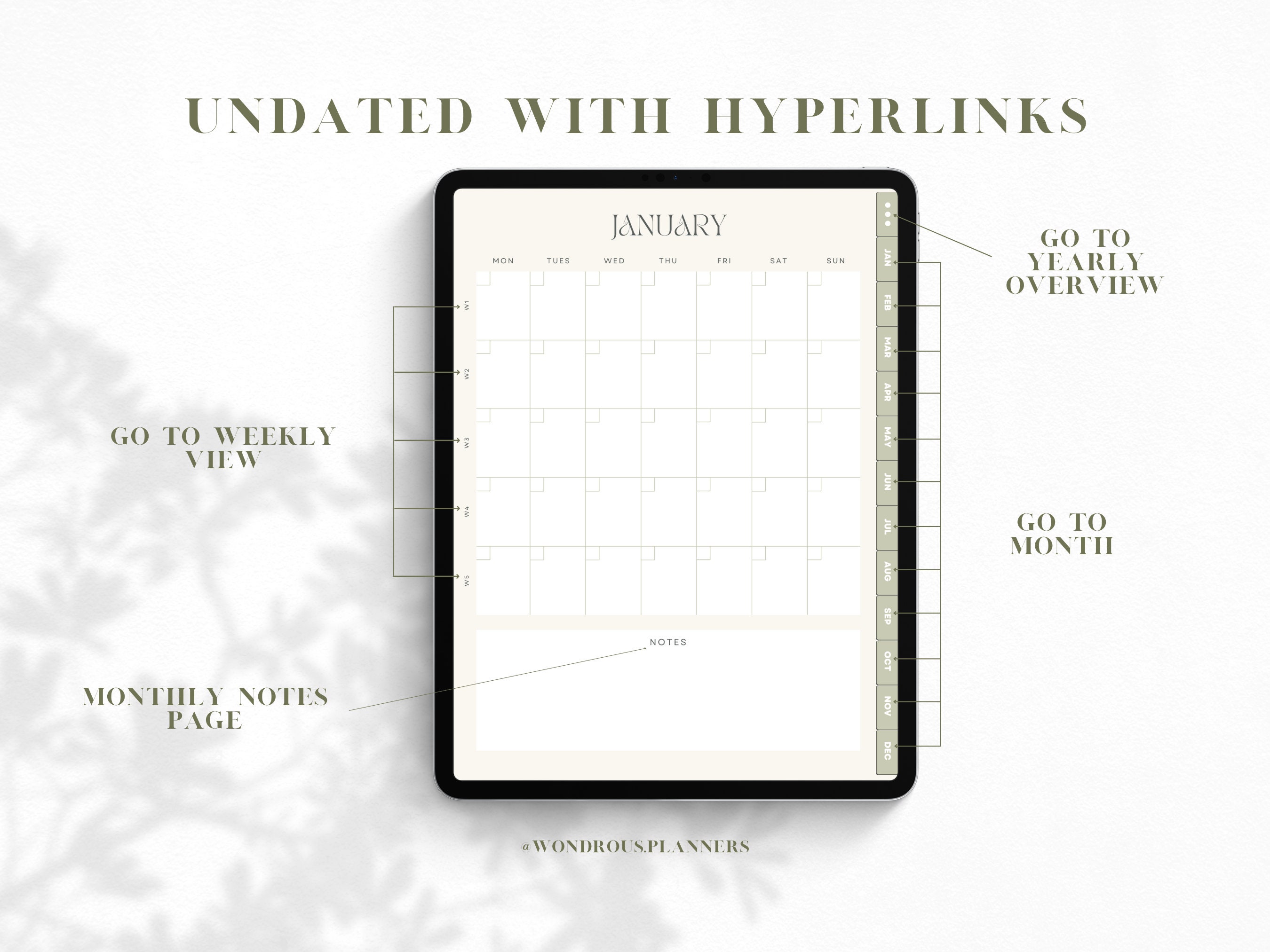 Olive Green Digital Planner, Undated, Goodnotes Planner, Notability ...