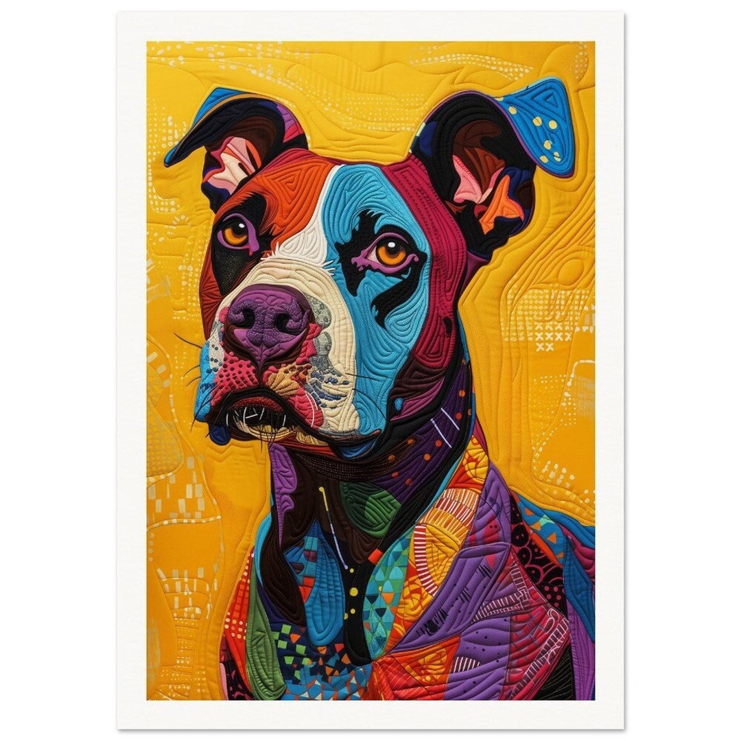 Colorful Pitbull Art Print: Bisa Butler Style Dog Portrait - Etsy