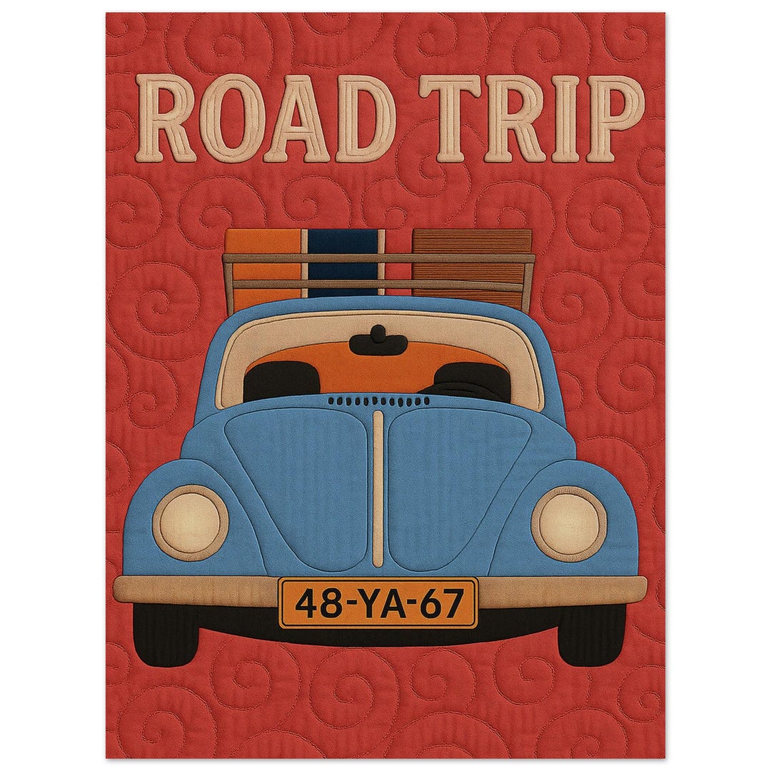 Wall Art • Poster NB • Quilt Art • VW Beetle • Blue Bug on the Move - Etsy