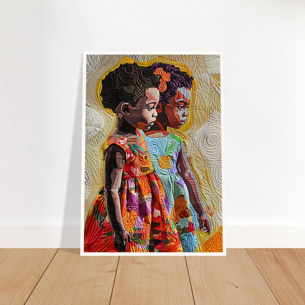 Wall Art • Poster • Sibling Silhouettes in Quilt Inspired by Bisa ...