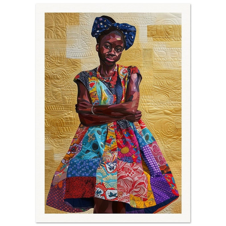 Smiling Girl Portrait Art Print: Bisa Butler Inspired, Museum Quality ...
