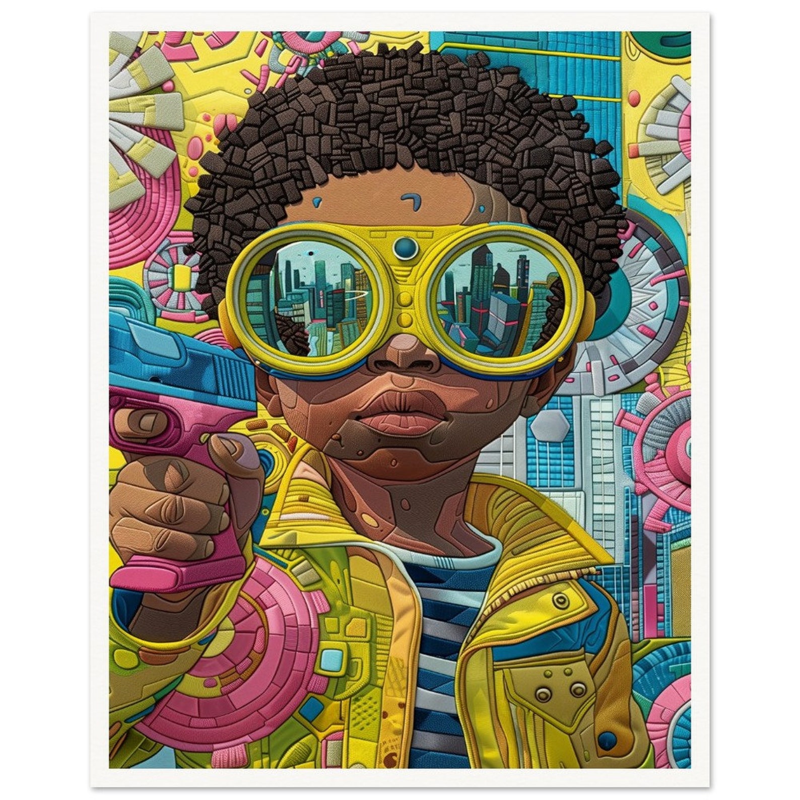 Wall Art Poster Quilt Art Cyberpunk Kid Inspired by Hebru Brantley and ...