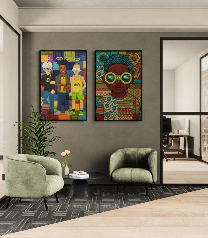 Warhol Basquiat Haring Art Poster: Stitched Quilt Style - Etsy