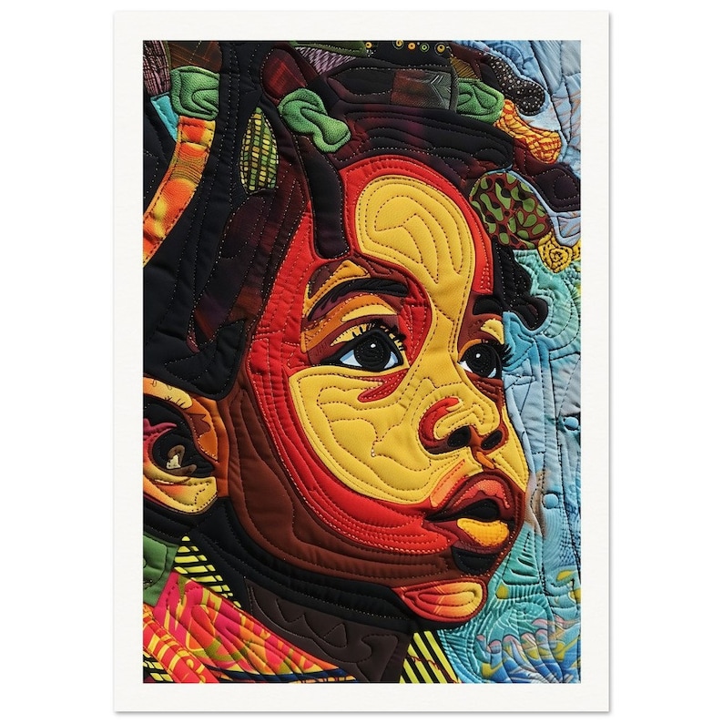 Bisa Butler Inspired Portrait Art Print: Vivid Curiosity Poster - Etsy