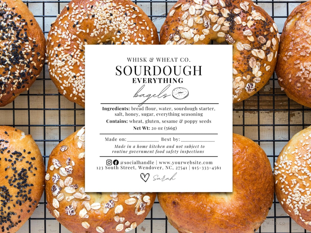 Sourdough Bagels Labels, Cottage Food Labels Sourdough Bagels ...
