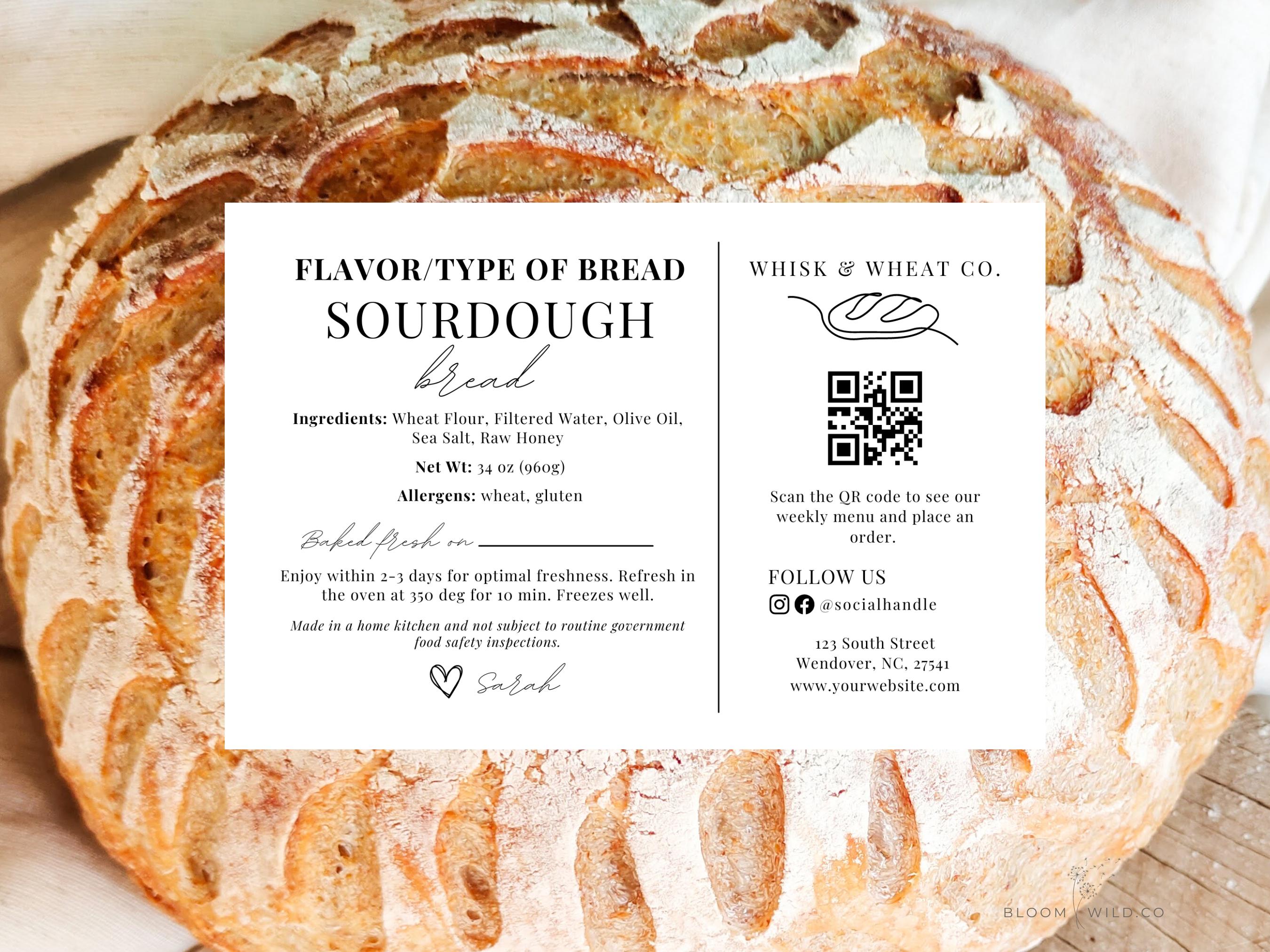 Sourdough Label Template With QR Code, Cottage Law Bakery Labels ...