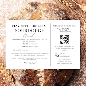 Sourdough Label Template With QR Code, Cottage Law Bakery Labels ...