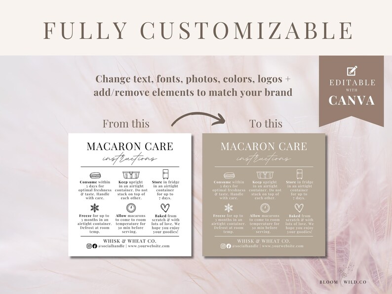 Macaron Care Instructions Card, Home Bakery Sweets Care Cards, Care ...