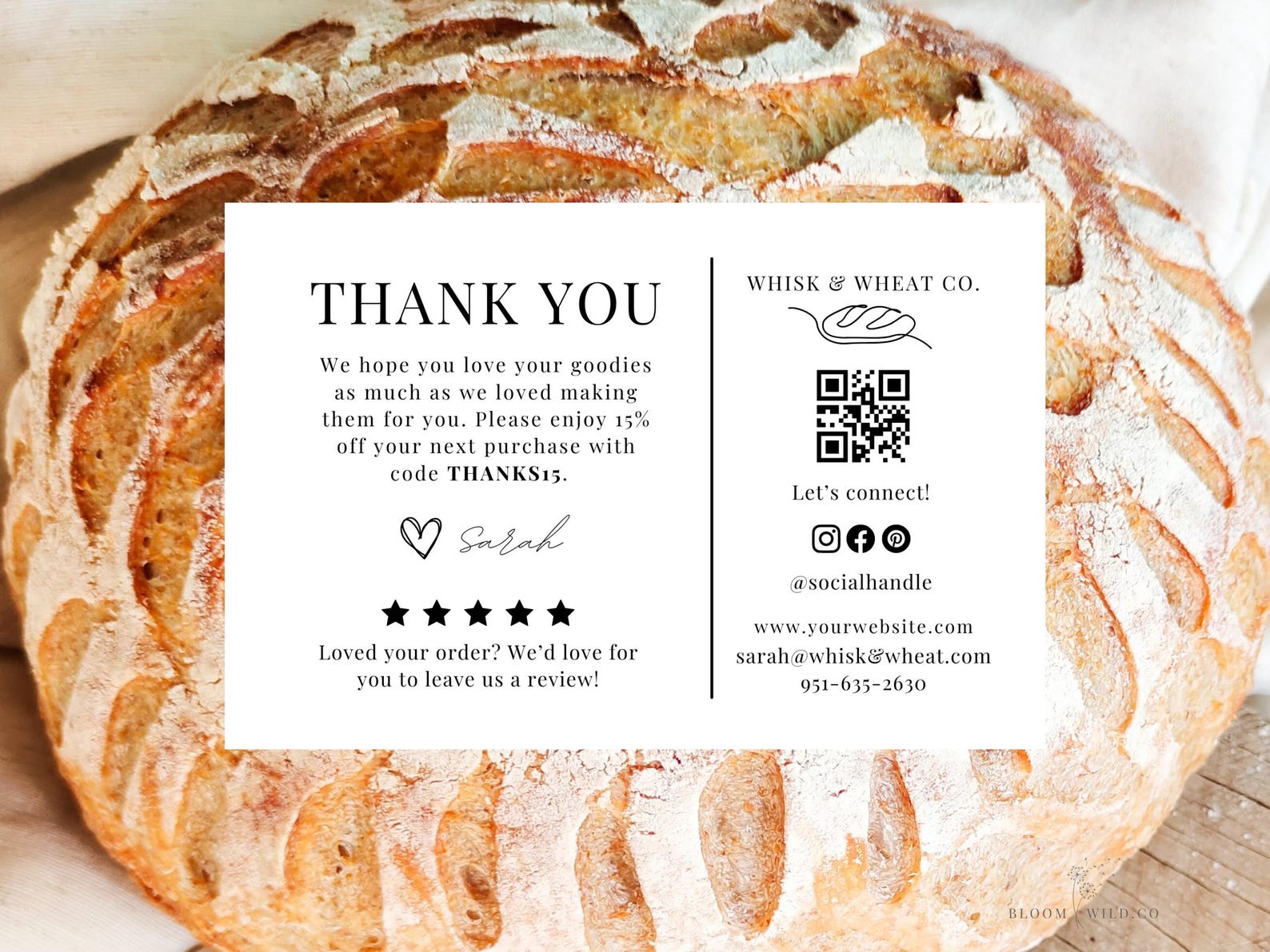 Sourdough Bakery Thank You Card, Micro Bakery Business Thank You Note ...