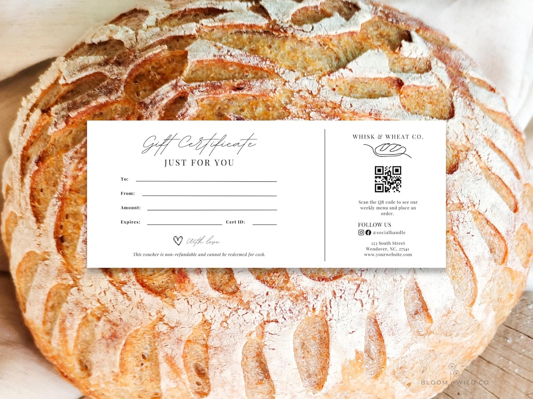 Bakery Gift Certificate Template, Bakery Gift Card, Bakery Gift Voucher ...