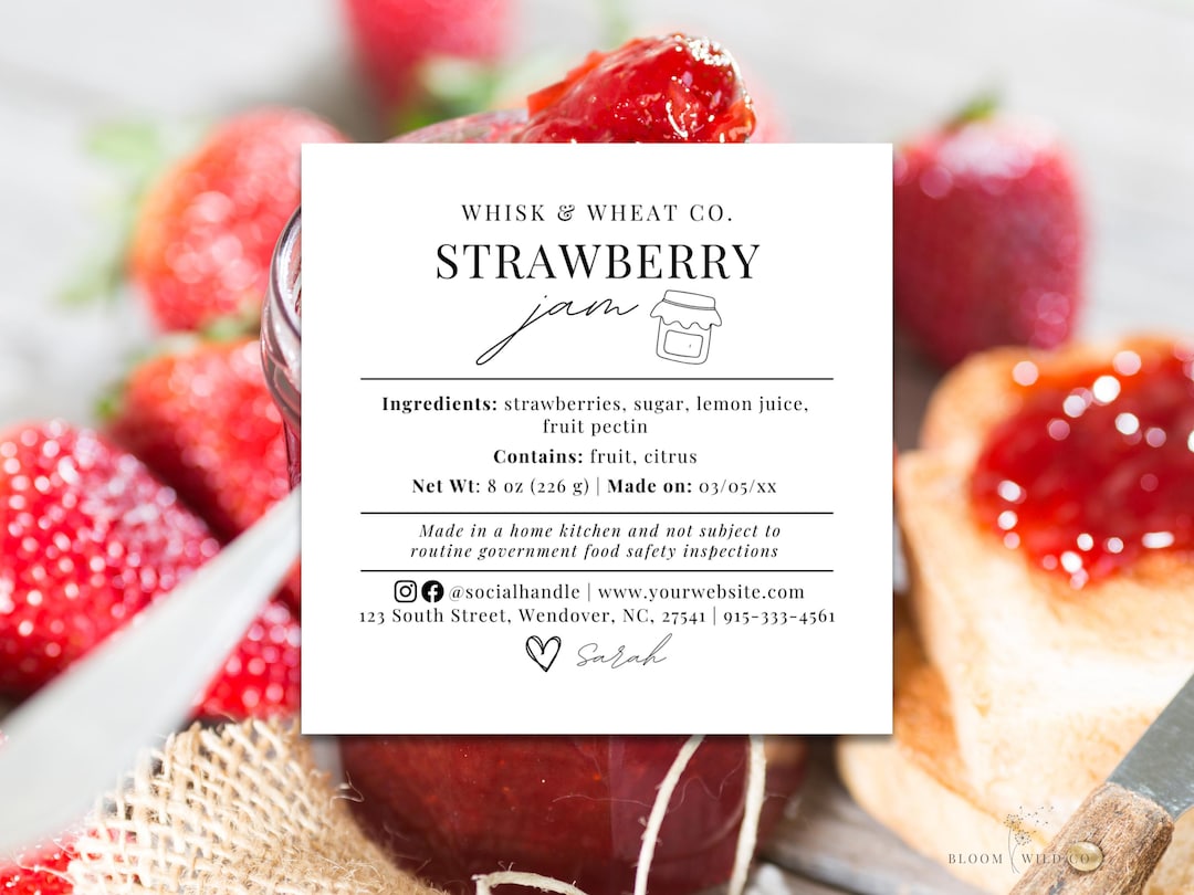 Homemade Jam Label Digital Download, Canva Template Editable Cottage ...