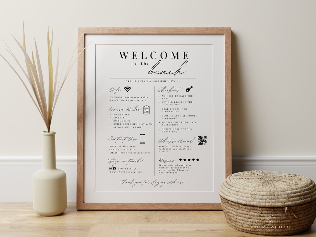 Airbnb Welcome Sign Template for Beach House, Coastal Air Bnb Welcome ...