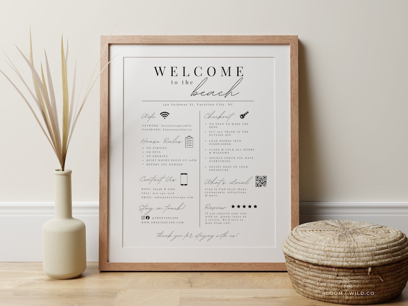 Airbnb Welcome Sign Template for Beach House, Coastal Air Bnb Welcome ...