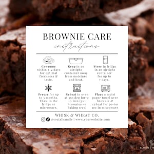 Brownies Care Card Canva Template, Brownie Care Instructions, Brownies Care Guide, Bakery ...
