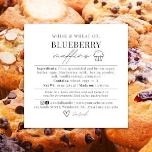 Home Bakery Muffins Label, Bakery Ingredient Labels, Cottage Law Bakery ...
