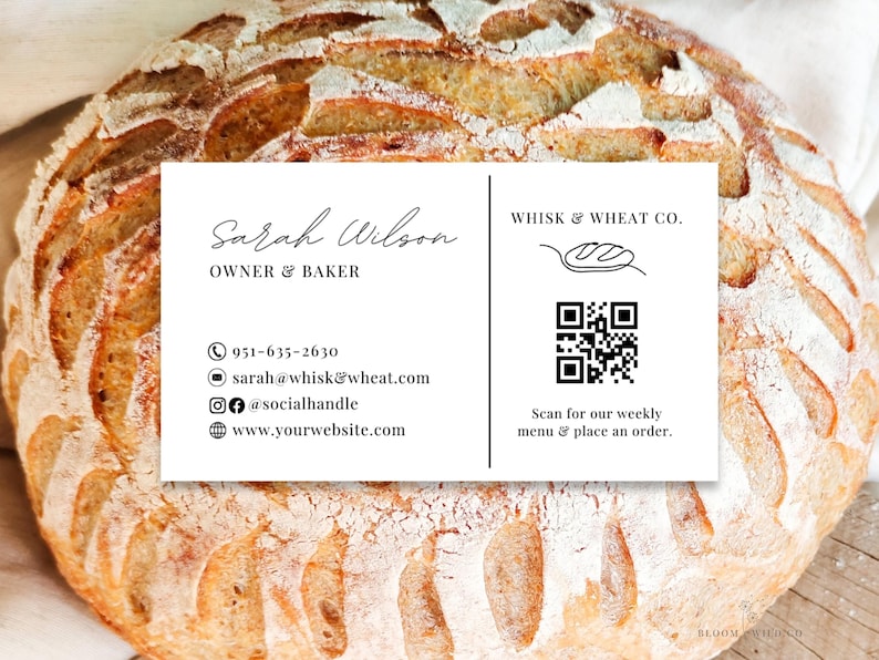 Business Cards for Home Bakery, Sourdough Business Card Editable ...