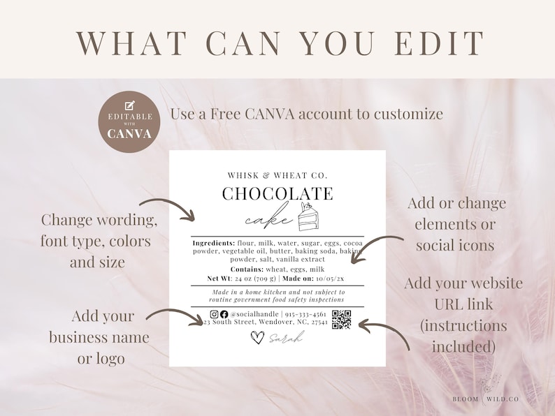 Cottage Law Label Cake, Cake Labels Ingredients, Food Label Desserts ...