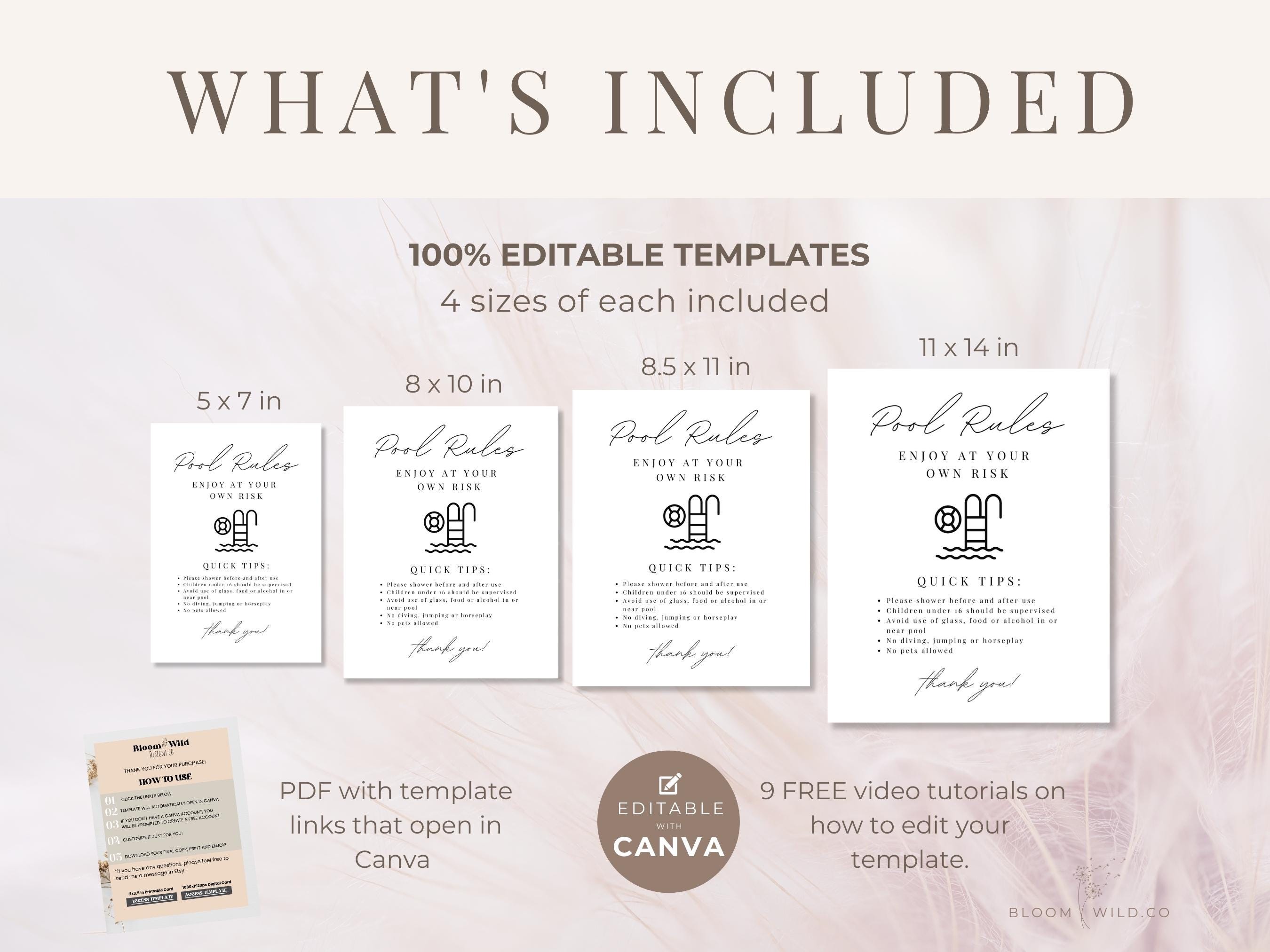 Airbnb Pool Rules Sign, Editable Airbnb Pool Rules Template Canva, Air ...