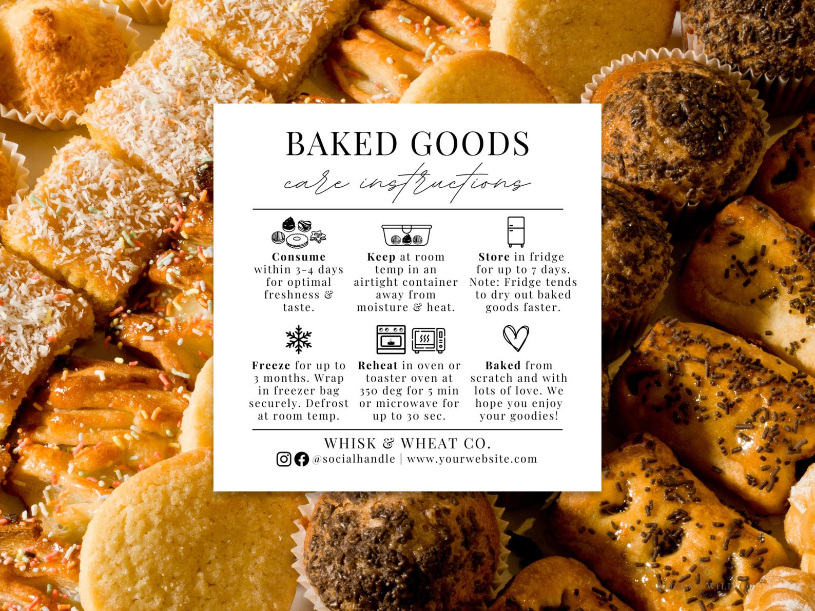 Care Card for Baked Goods, Home Bakery Sweets Care Cards, DIY Dessert ...
