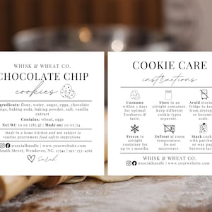 Cookies Ingredients Label and Cookie Care Instruction Card, Cottage Law ...