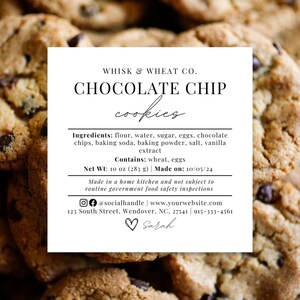 Cottage Food Label Cookies, Cookies Ingredients Labels, Home Bakery ...