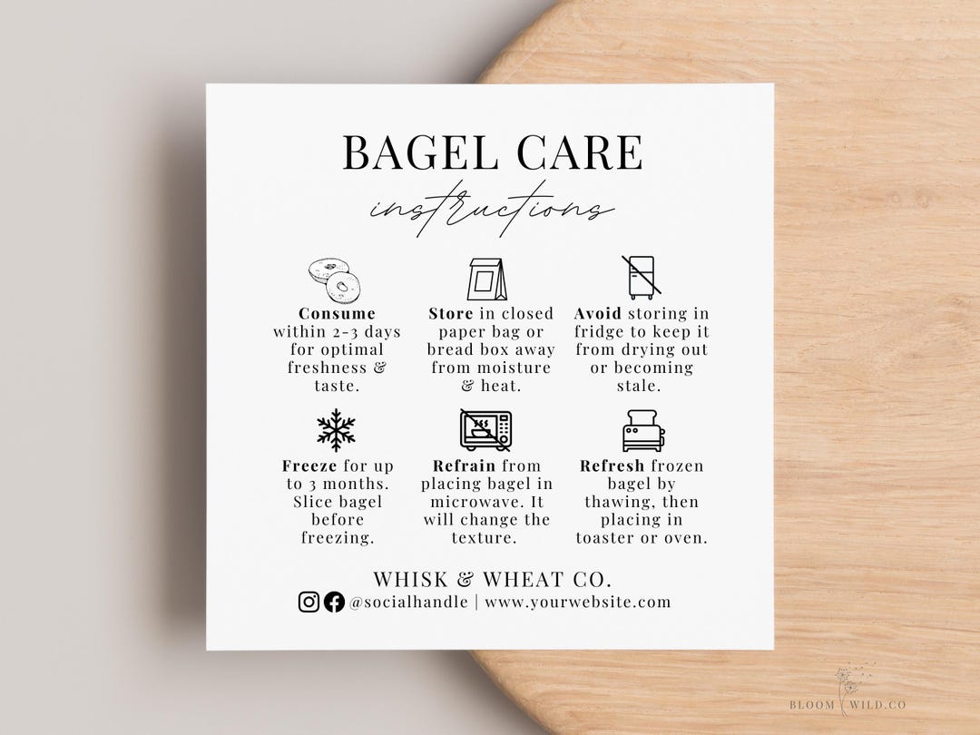 Bagel Care Card Instructions, Home Bakery Care Cards, Sourdough Bagel ...