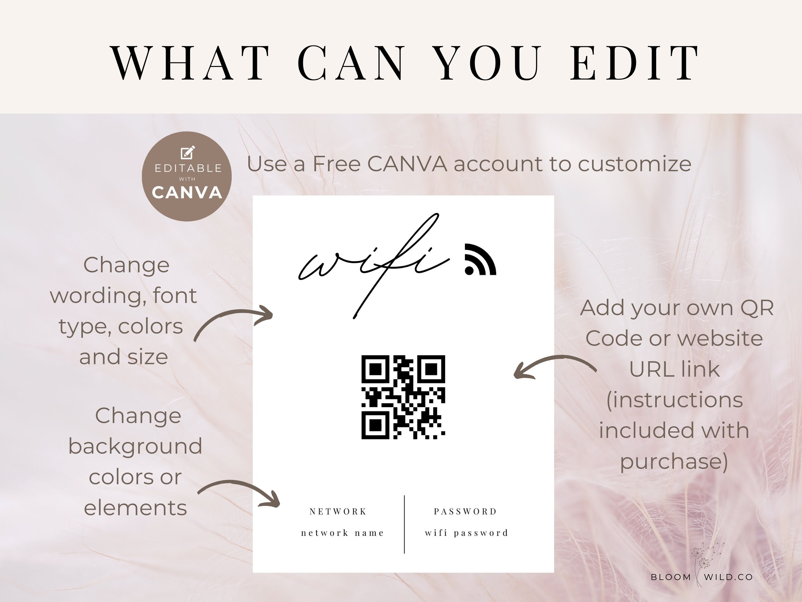 Wifi Qr Code for Airbnb, Wifi QR Code Editable Canva Template, Wifi ...